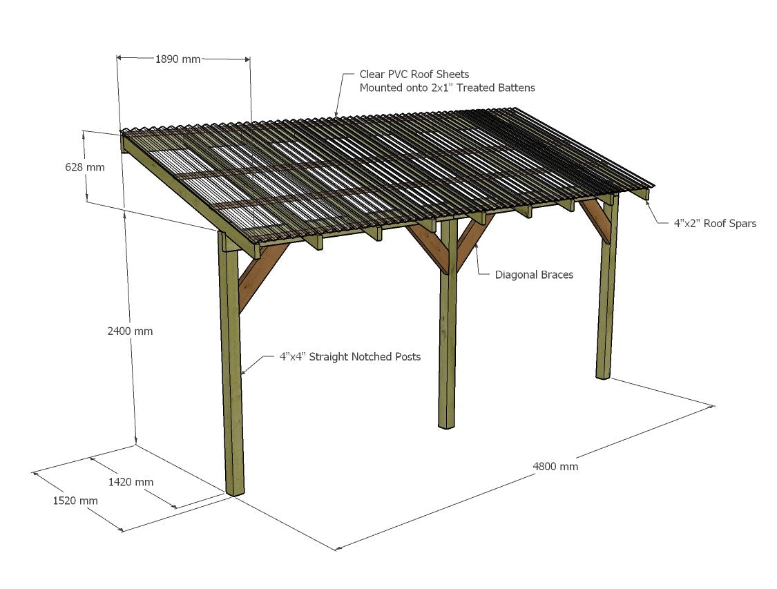 Wooden Lean to Gazebo with Clear Corrugated Roof | Brampton Clear ...