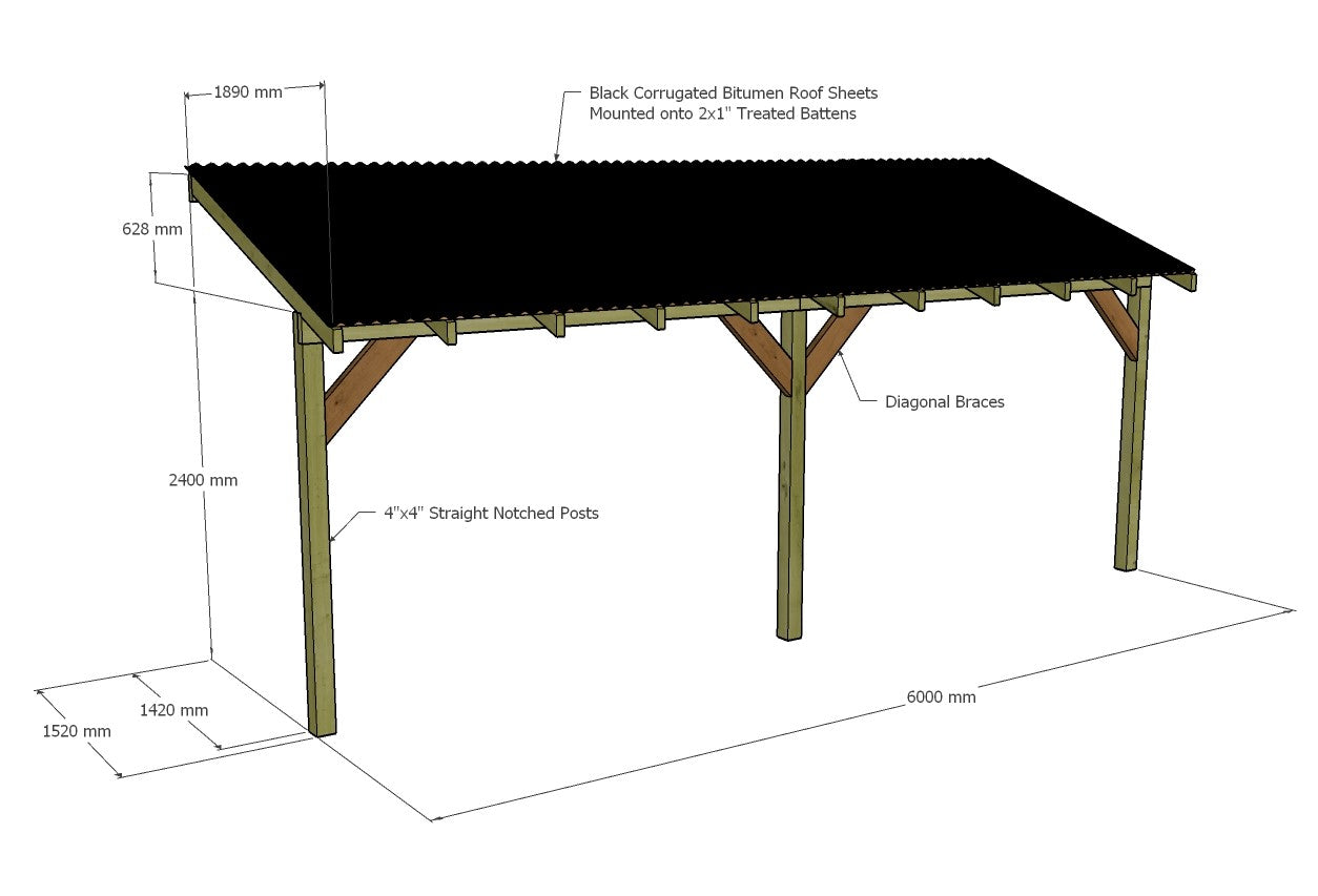 Wooden Lean to Gazebo with Black Corrugated Roof | Brampton Black ...