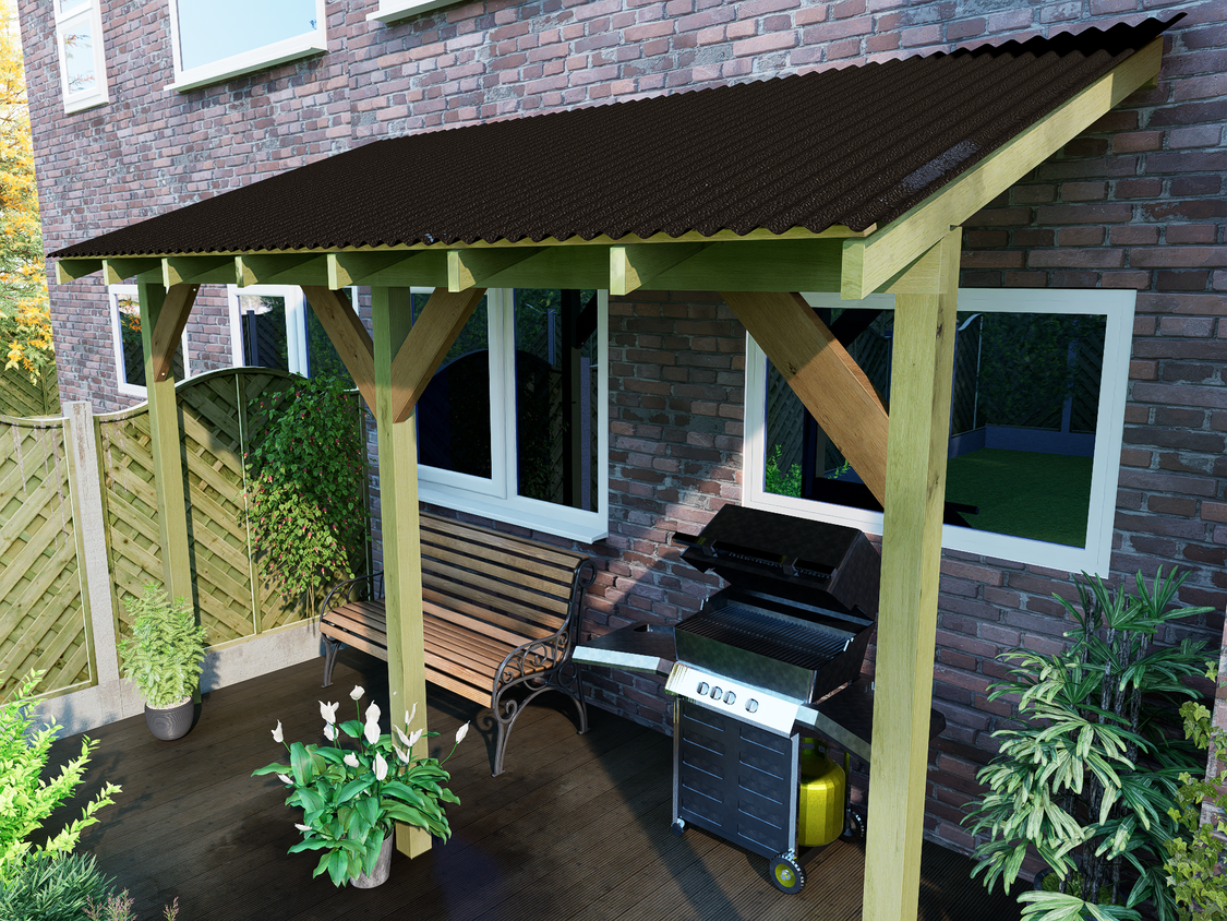 Wooden Lean to Gazebo with Black Corrugated Roof | Brampton Black ...